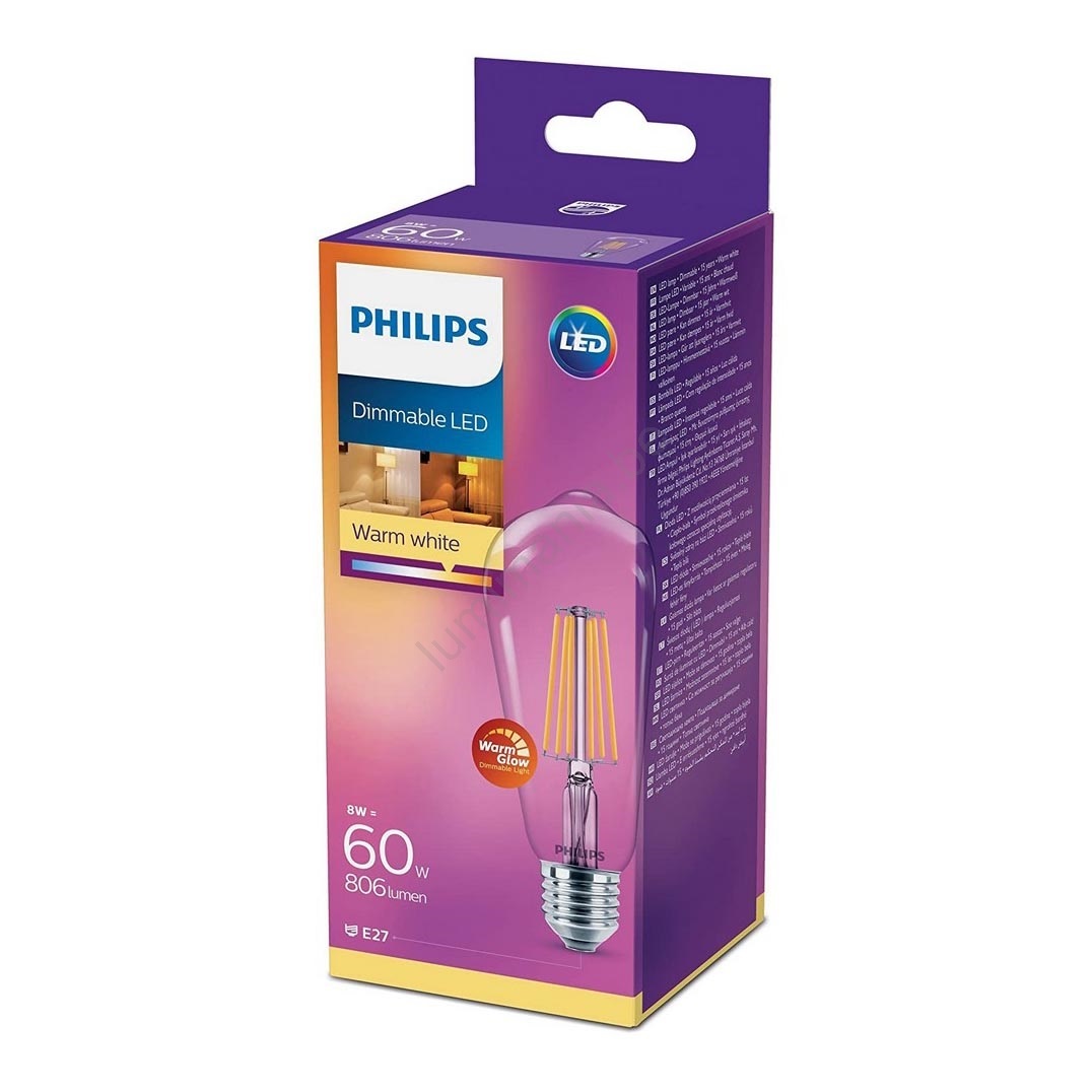 Ampoule LED à intensité variable Philips Warm Glow E27/8W/230V 2200-2700K | Lumimania