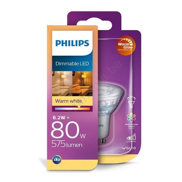 Ampoule LED à intensité variable Philips Warm Glow GU10/6,2W/230V 2200-2700K CRI 90 | Lumimania