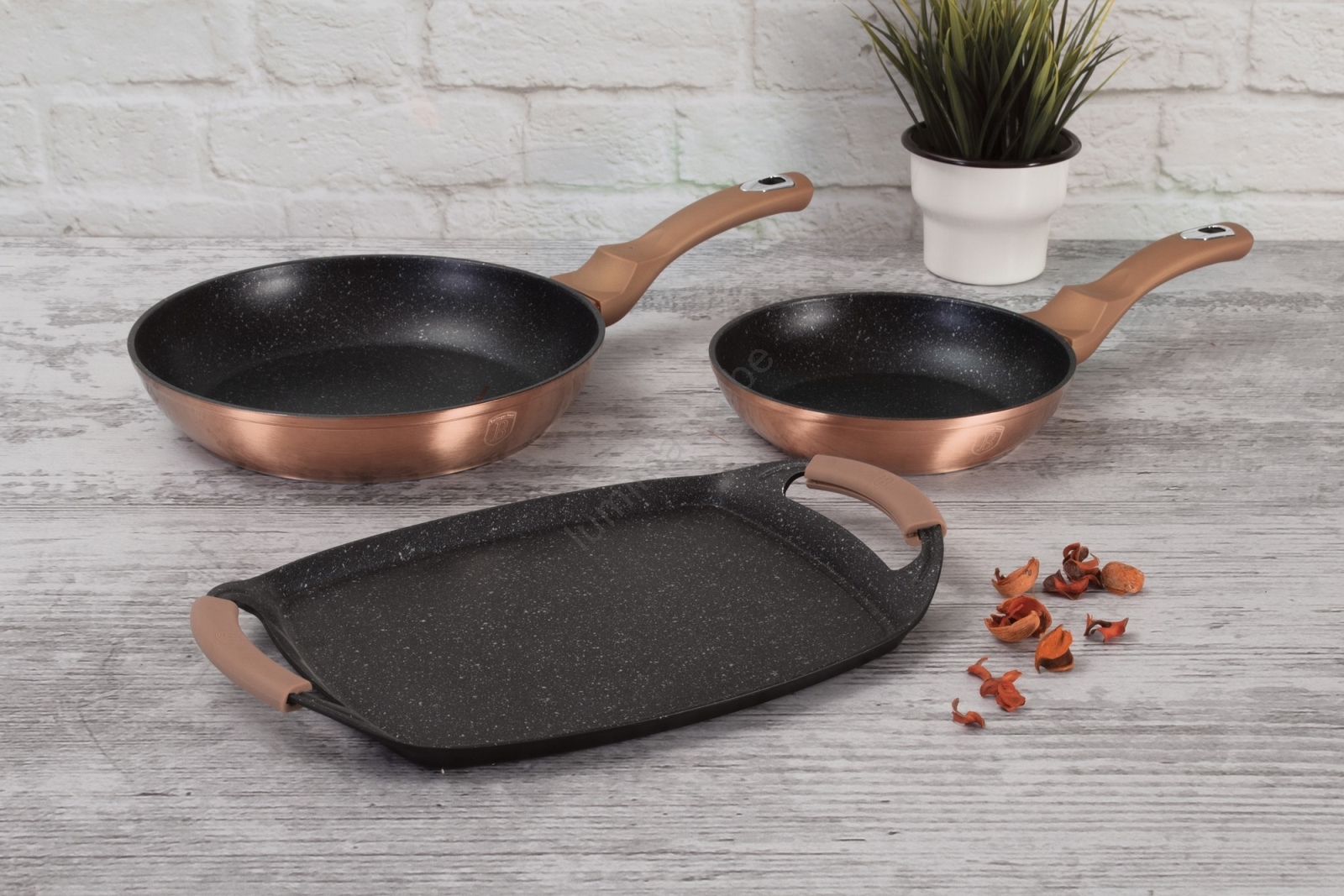 BerlingerHaus- Set pannen met marmeren oppervlak 2 st + grillplaat ...