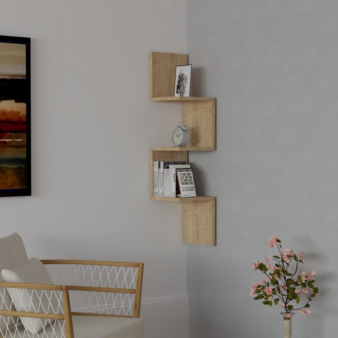 Hoek Wandplank ZIKZAK 105,4x25 cm beige | Lumimania