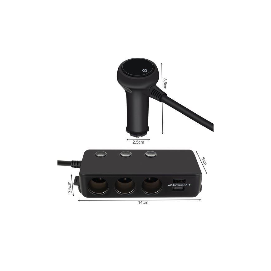 Multiprise de voiture 12V + 4x USB avec voltmètre 12/24V | Lumimania