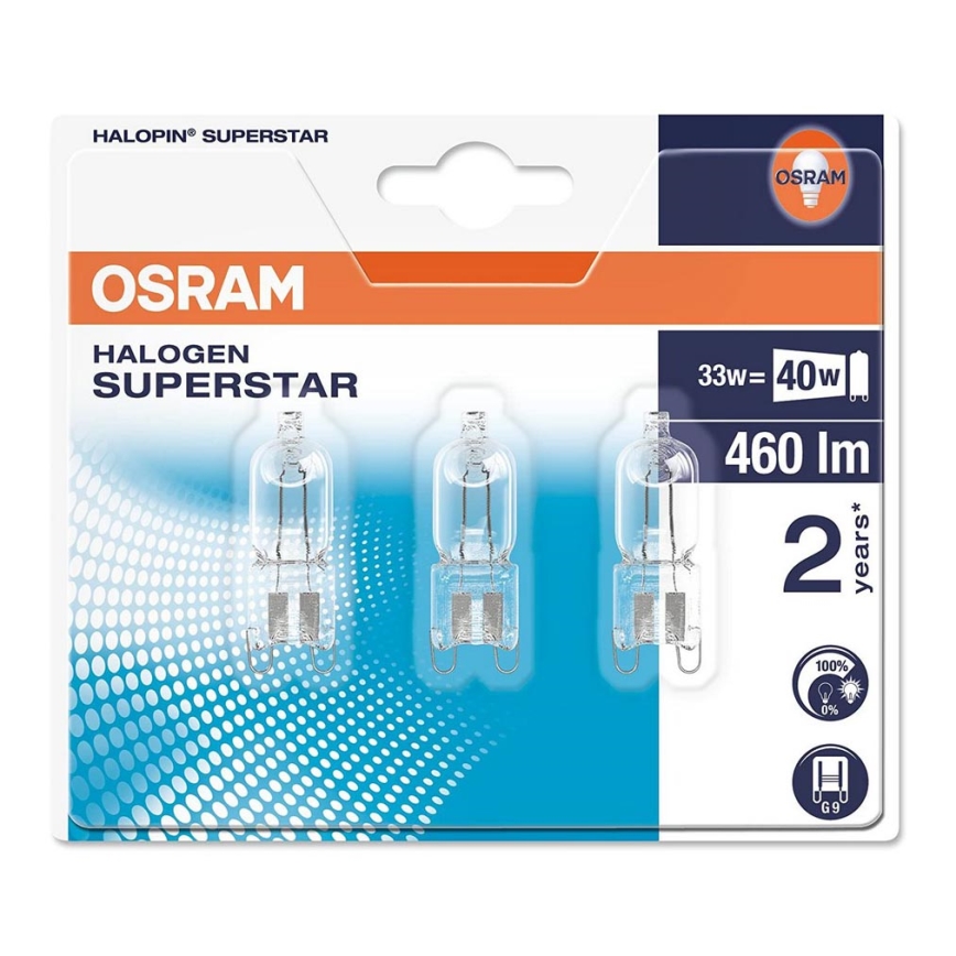 PACK 3x Ampoule halogène HALOPIN G9/33W/230V 2700K - Osram | Lumimania