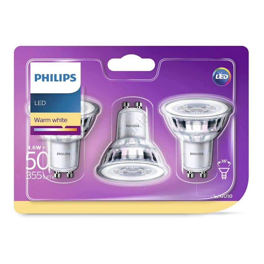 PACK 3x Ampoule LED Philips GU10/4,6W/230V 2700K | Lumimania