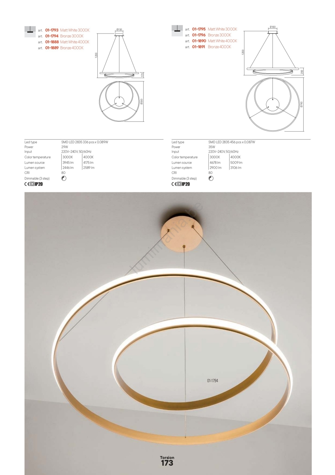 Redo 01-1888 - Suspension LED dimmable sur câble TORSION LED/29W/230V Ø ...
