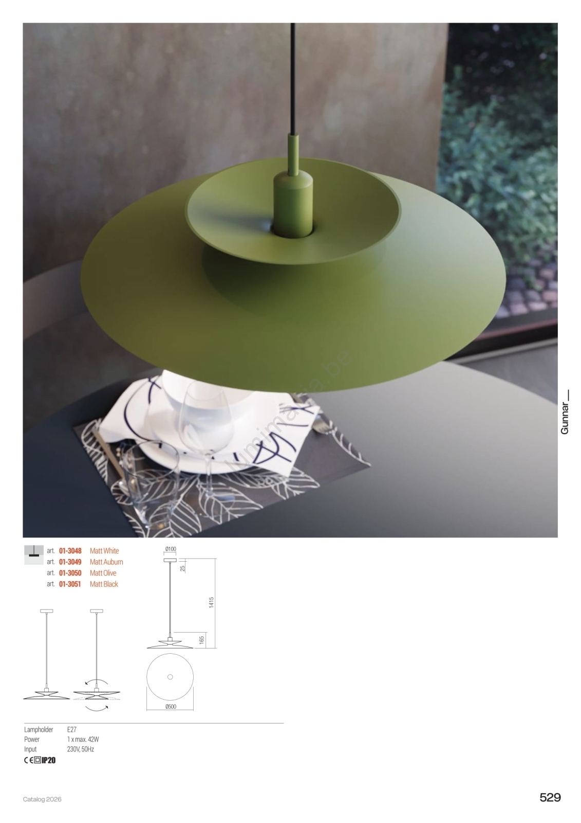 Redo 01-3050 - Suspension sur câble GUNNAR 1xE27/42W/230V Ø 50 cm, vert ...