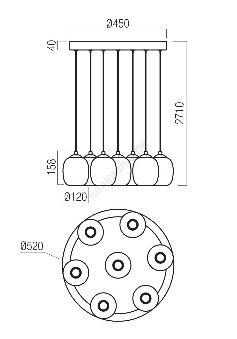 Redo 01-3489 - LED-dimbare hanglamp aan kabel KHADI 7xLED/5W/230V zwart ...