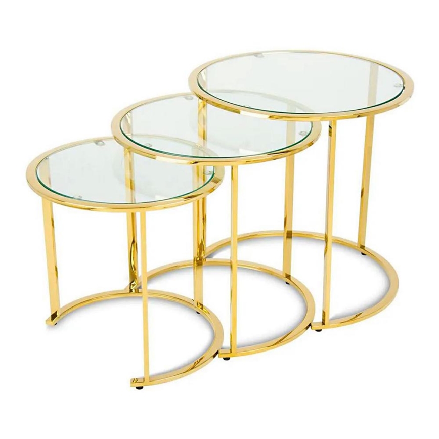 SET 3x Koffie Tafel VANE goud/transparant | Lumimania